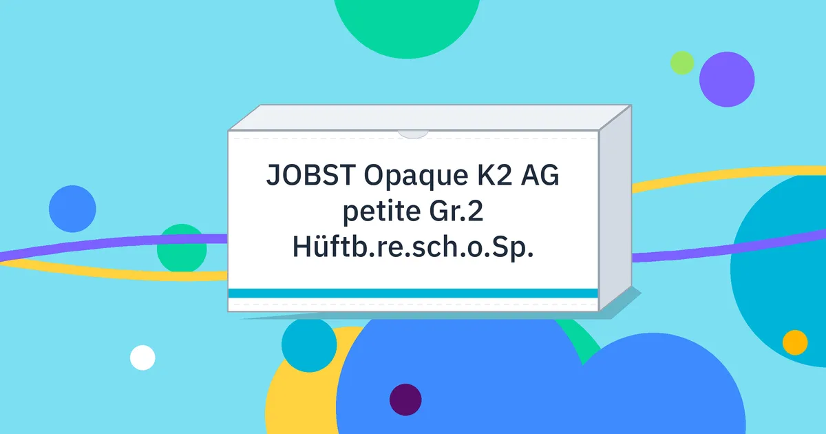 Symbolbild: Packung mit der Aufschrift JOBST Opaque K2 AG petite Gr.2 Hüftb.re.sch.o.Sp. (PZN 13115561) – Verfügbarkeit und Bezug in Apotheken in Frankfurt am Main