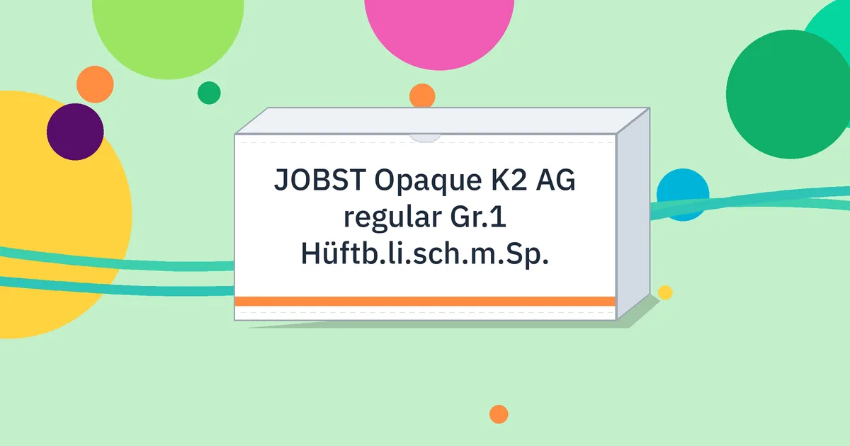 Symbolbild: Packung mit der Aufschrift JOBST Opaque K2 AG regular Gr.1 Hüftb.li.sch.m.Sp. (PZN 13115911) – Verfügbarkeit und Bezug in Apotheken in Frankfurt am Main