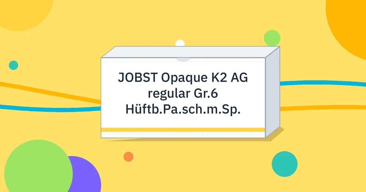 Symbolbild: Packung mit der Aufschrift JOBST Opaque K2 AG regular Gr.6 Hüftb.Pa.sch.m.Sp. (PZN 13116690) – Verfügbarkeit und Bezug in Apotheken in Frankfurt am Main