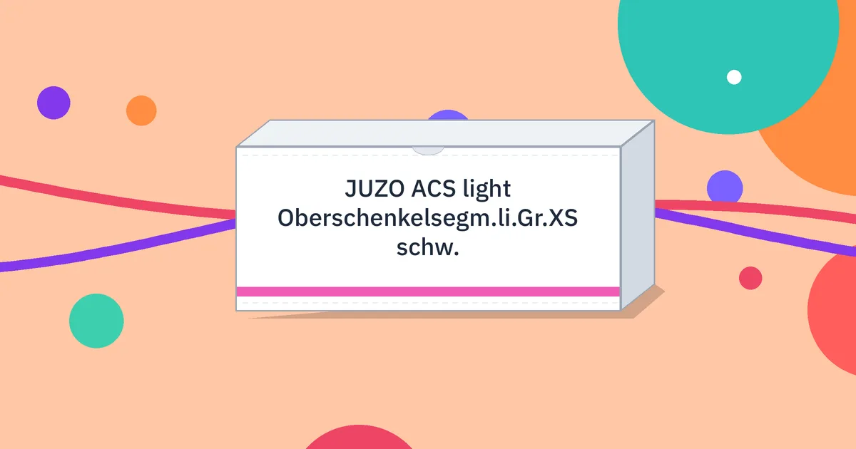 Symbolbild: Packung mit der Aufschrift JUZO ACS light Oberschenkelsegm.li.Gr.XS schw. (PZN 13575630) – Verfügbarkeit und Bezug in Apotheken in Frankfurt am Main