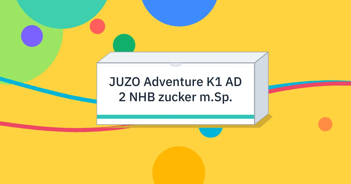 Symbolbild: Packung mit der Aufschrift JUZO Adventure K1 AD 2 NHB zucker m.Sp. (PZN 16343966) – Verfügbarkeit und Bezug in Apotheken in Frankfurt am Main