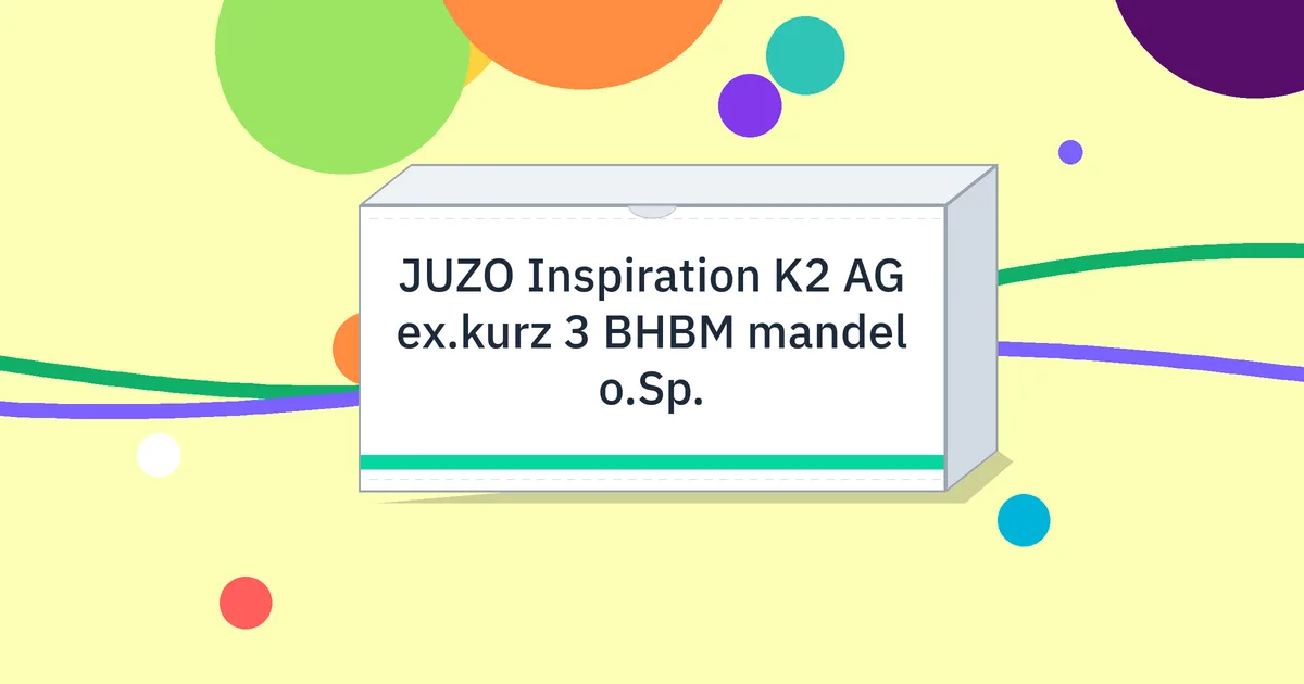 Symbolbild: Packung mit der Aufschrift JUZO Inspiration K2 AG ex.kurz 3 BHBM mandel o.Sp. (PZN 14878203) – Verfügbarkeit und Bezug in Apotheken in Frankfurt am Main