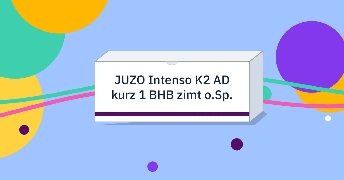 Symbolbild: Packung mit der Aufschrift JUZO Intenso K2 AD kurz 1 BHB zimt o.Sp. (PZN 18624936) – Verfügbarkeit und Bezug in Apotheken in Frankfurt am Main