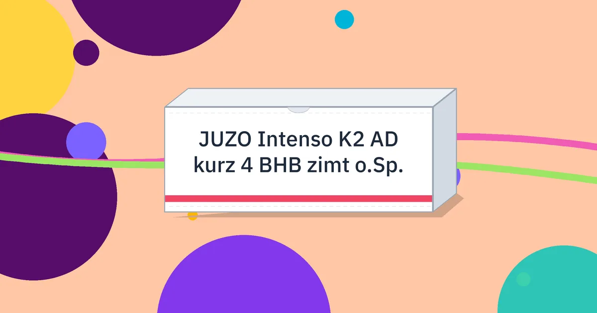 Symbolbild: Packung mit der Aufschrift JUZO Intenso K2 AD kurz 4 BHB zimt o.Sp. (PZN 18624965) – Verfügbarkeit und Bezug in Apotheken in Frankfurt am Main