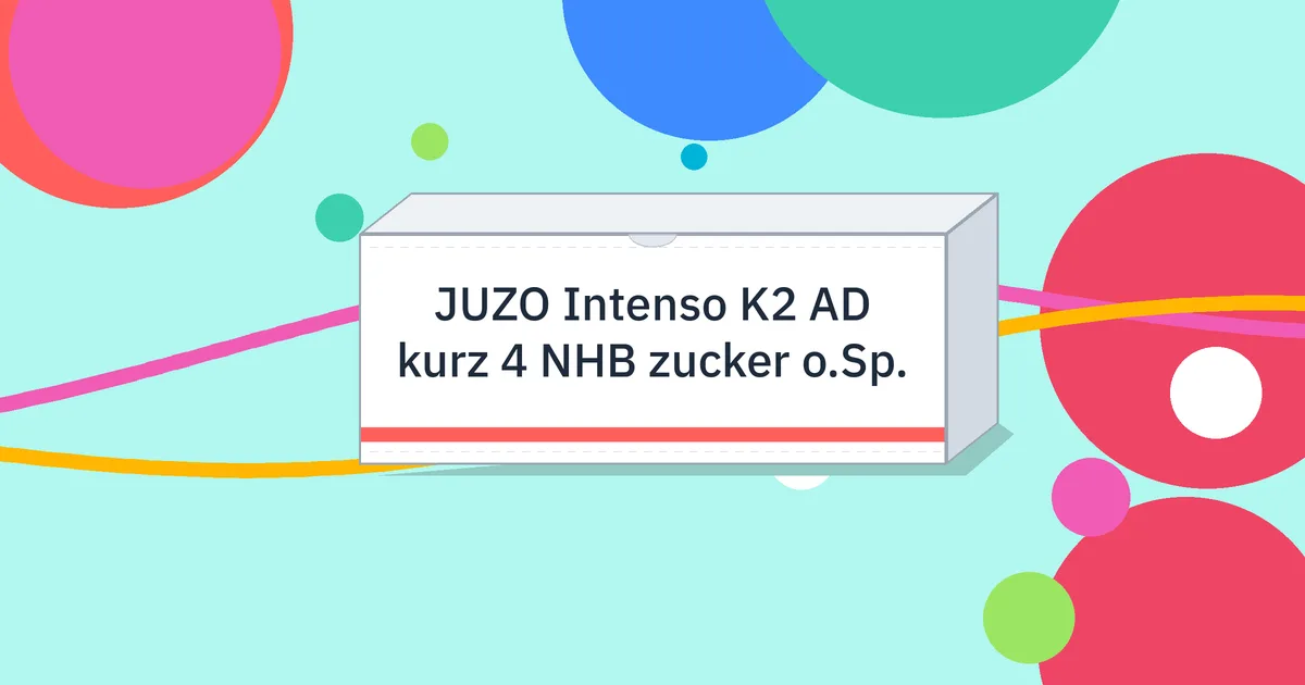 Symbolbild: Packung mit der Aufschrift JUZO Intenso K2 AD kurz 4 NHB zucker o.Sp. (PZN 18621317) – Verfügbarkeit und Bezug in Apotheken in Frankfurt am Main