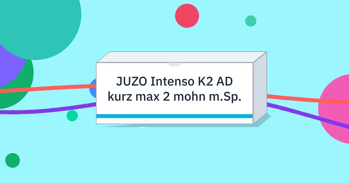 Symbolbild: Packung mit der Aufschrift JUZO Intenso K2 AD kurz max 2 mohn m.Sp. (PZN 18608825) – Verfügbarkeit und Bezug in Apotheken in Frankfurt am Main