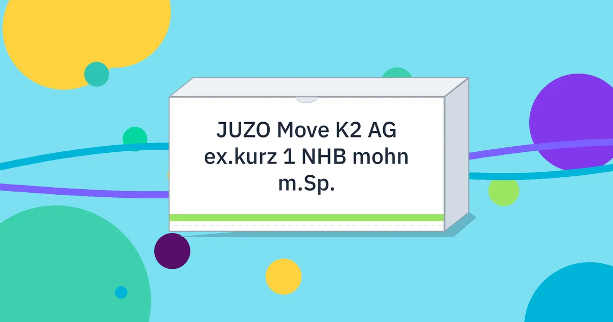 Symbolbild: Packung mit der Aufschrift JUZO Move K2 AG ex.kurz 1 NHB mohn m.Sp. (PZN 18563258) – Verfügbarkeit und Bezug in Apotheken in Frankfurt am Main