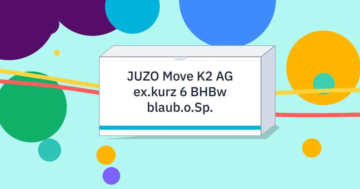 Symbolbild: Packung mit der Aufschrift JUZO Move K2 AG ex.kurz 6 BHBw blaub.o.Sp. (PZN 18565926) – Verfügbarkeit und Bezug in Apotheken in Frankfurt am Main