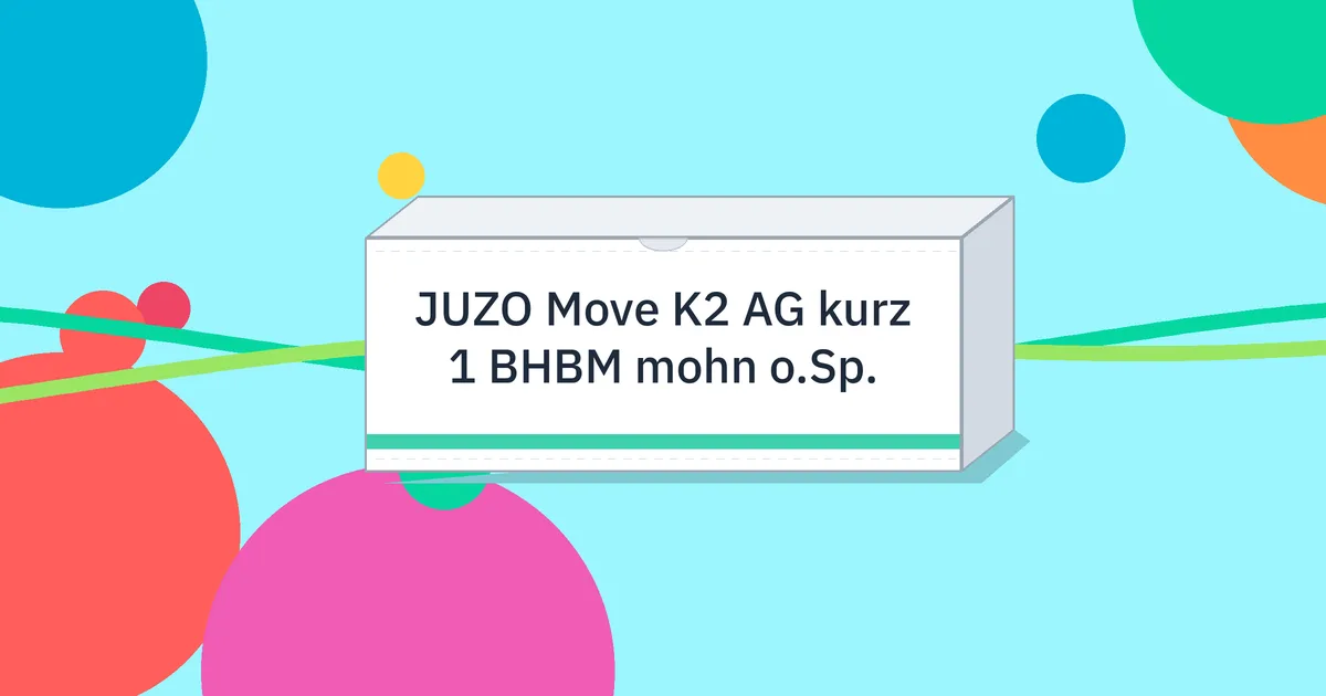 Symbolbild: Packung mit der Aufschrift JUZO Move K2 AG kurz 1 BHBM mohn o.Sp. (PZN 18562141) – Verfügbarkeit und Bezug in Apotheken in Frankfurt am Main