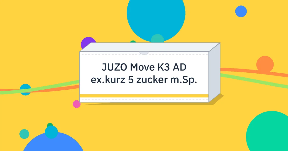 Symbolbild: Packung mit der Aufschrift JUZO Move K3 AD ex.kurz 5 zucker m.Sp. (PZN 18569189) – Verfügbarkeit und Bezug in Apotheken in Frankfurt am Main