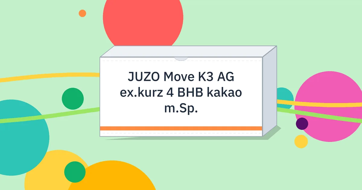 Symbolbild: Packung mit der Aufschrift JUZO Move K3 AG ex.kurz 4 BHB kakao m.Sp. (PZN 18595531) – Verfügbarkeit und Bezug in Apotheken in Frankfurt am Main