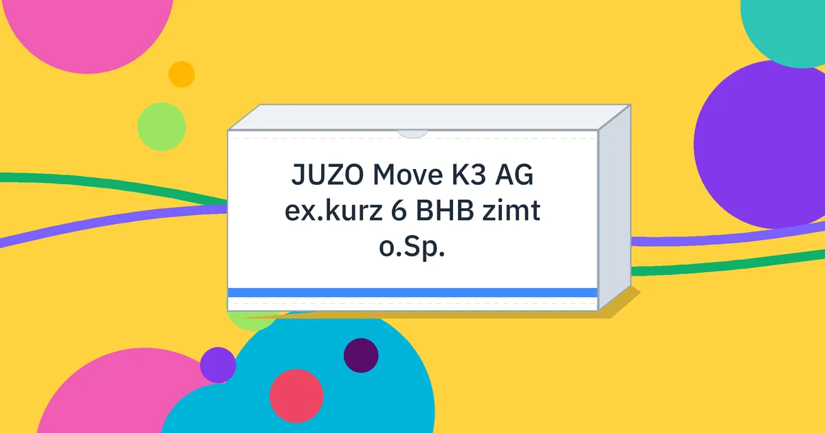 Symbolbild: Packung mit der Aufschrift JUZO Move K3 AG ex.kurz 6 BHB zimt o.Sp. (PZN 18585573) – Verfügbarkeit und Bezug in Apotheken in Frankfurt am Main