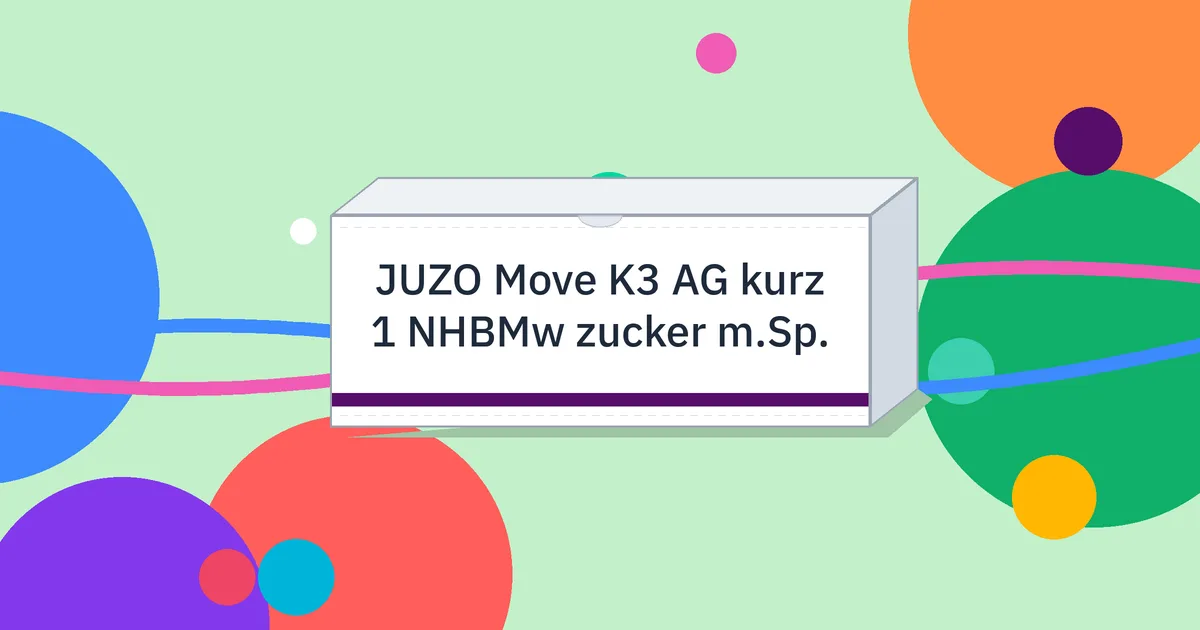 Symbolbild: Packung mit der Aufschrift JUZO Move K3 AG kurz 1 NHBMw zucker m.Sp. (PZN 18578828) – Verfügbarkeit und Bezug in Apotheken in Frankfurt am Main