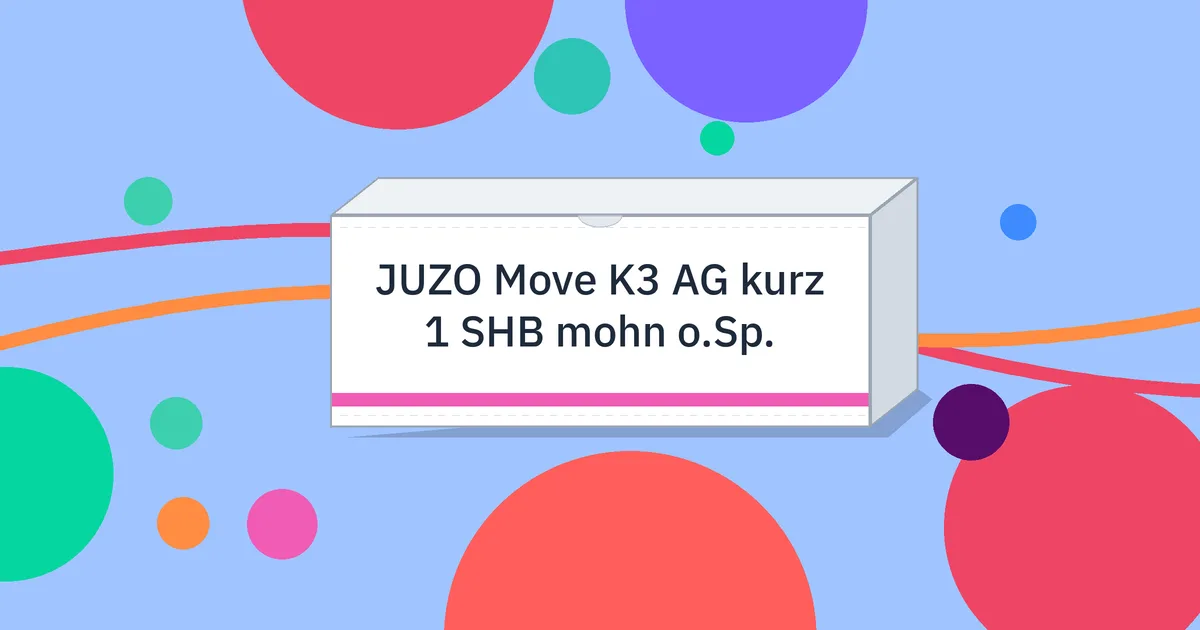 Symbolbild: Packung mit der Aufschrift JUZO Move K3 AG kurz 1 SHB mohn o.Sp. (PZN 18593236) – Verfügbarkeit und Bezug in Apotheken in Frankfurt am Main