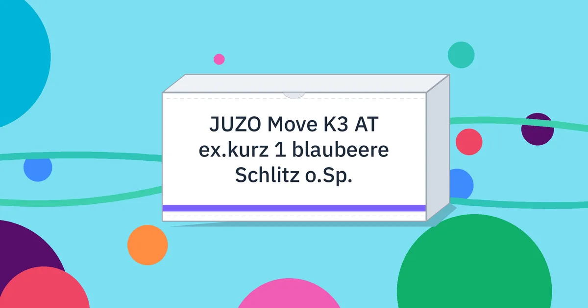 Symbolbild: Packung mit der Aufschrift JUZO Move K3 AT ex.kurz 1 blaubeere Schlitz o.Sp. (PZN 20682639) – Verfügbarkeit und Bezug in Apotheken in Frankfurt am Main