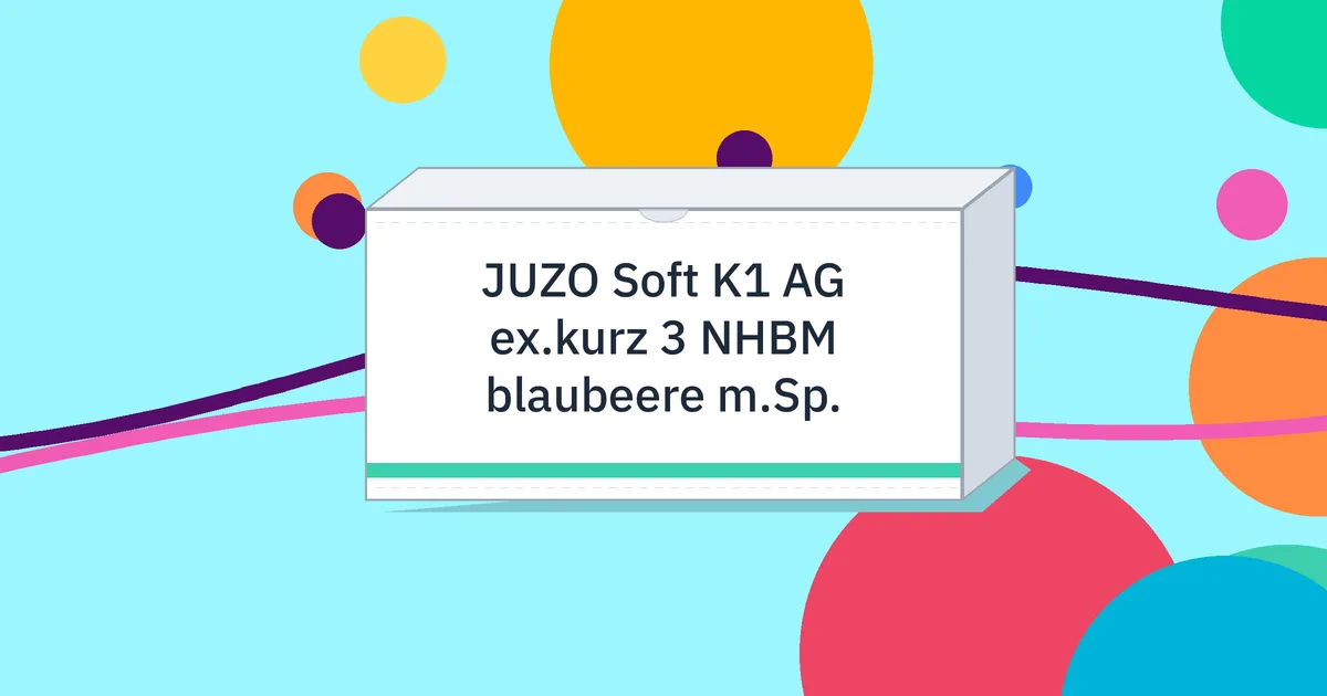 Symbolbild: Packung mit der Aufschrift JUZO Soft K1 AG ex.kurz 3 NHBM blaubeere m.Sp. (PZN 15017271) – Verfügbarkeit und Bezug in Apotheken in Frankfurt am Main