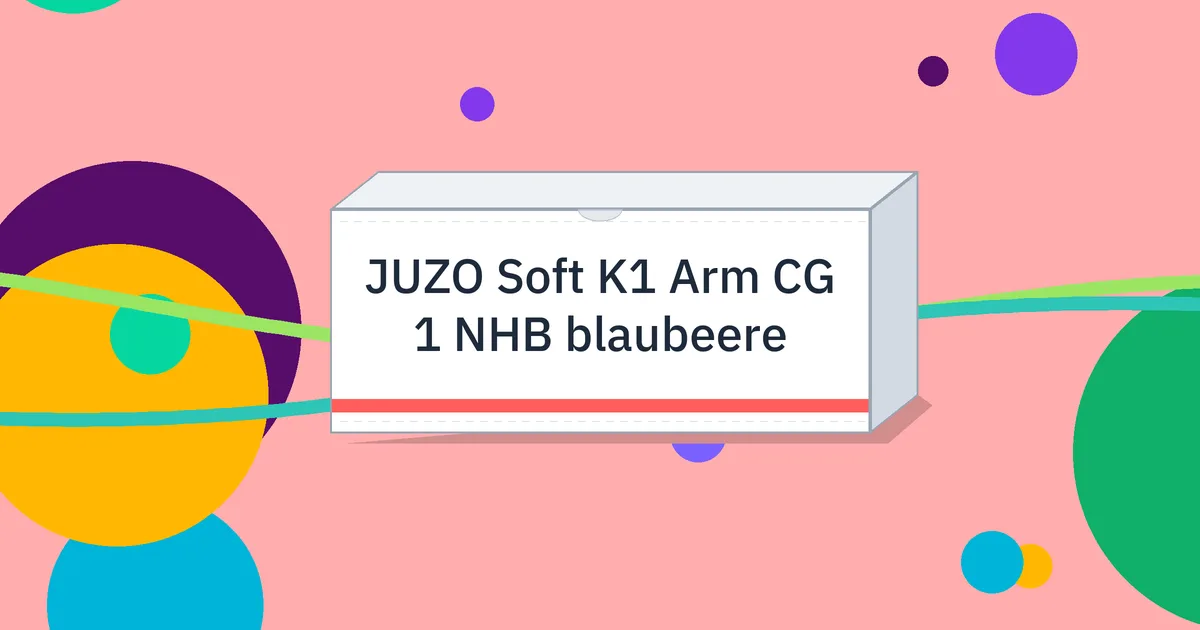 Symbolbild: Packung mit der Aufschrift JUZO Soft K1 Arm CG 1 NHB blaubeere (PZN 15507176) – Verfügbarkeit und Bezug in Apotheken in Frankfurt am Main