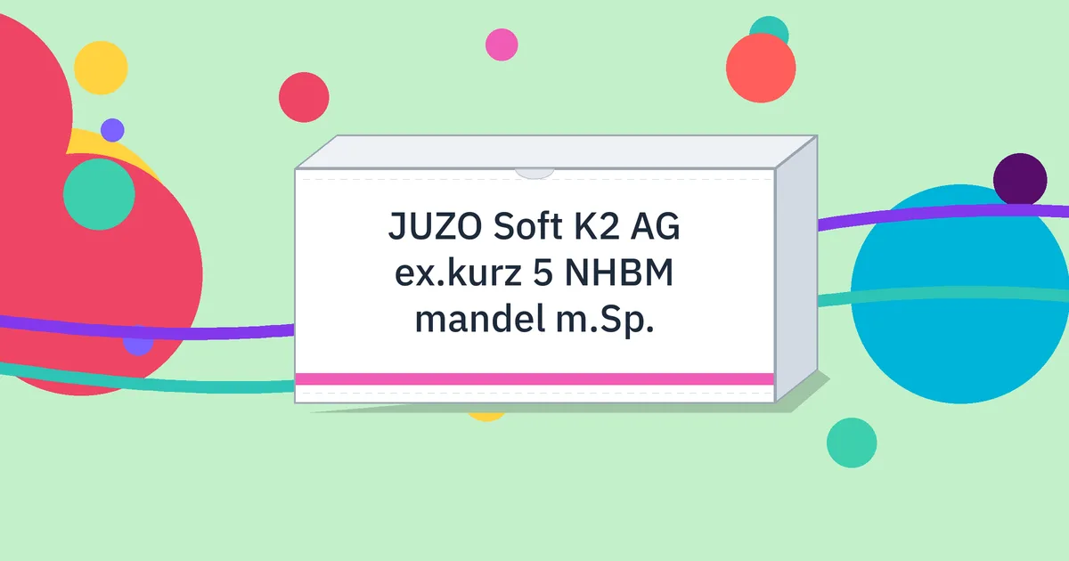 Symbolbild: Packung mit der Aufschrift JUZO Soft K2 AG ex.kurz 5 NHBM mandel m.Sp. (PZN 15022697) – Verfügbarkeit und Bezug in Apotheken in Frankfurt am Main