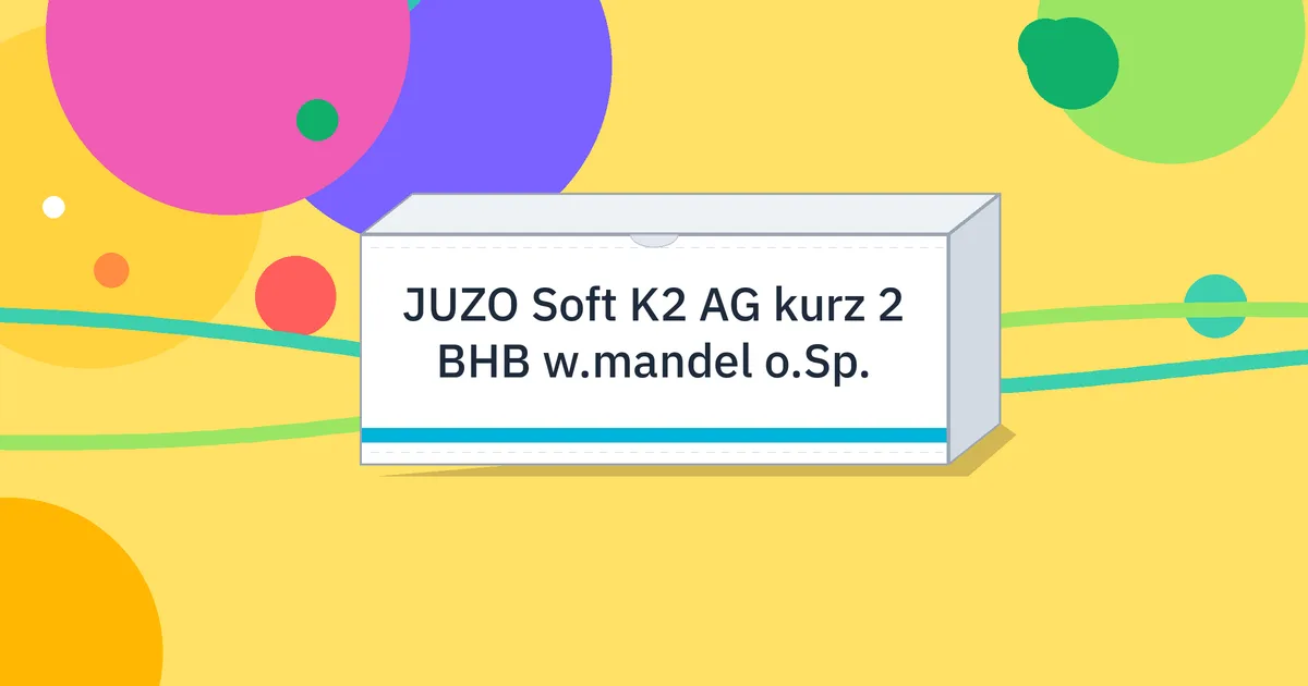 Symbolbild: Packung mit der Aufschrift JUZO Soft K2 AG kurz 2 BHB w.mandel o.Sp. (PZN 14842889) – Verfügbarkeit und Bezug in Apotheken in Frankfurt am Main