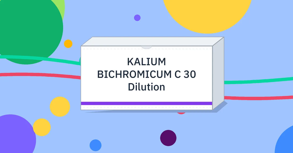 Symbolbild: Packung mit der Aufschrift KALIUM BICHROMICUM C 30 Dilution (PZN 04222418) – Verfügbarkeit und Bezug in Apotheken in Frankfurt am Main