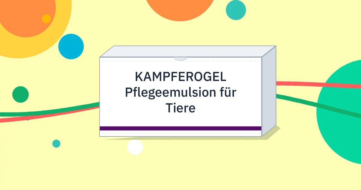 Symbolbild: Packung mit der Aufschrift KAMPFEROGEL Pflegeemulsion für Tiere (PZN 17167342) – Verfügbarkeit und Bezug in Apotheken in Frankfurt am Main