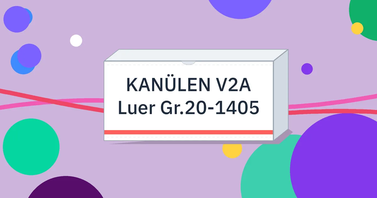 Symbolbild: Packung mit der Aufschrift KANÜLEN V2A Luer Gr.20-1405 (PZN 02439763) – Verfügbarkeit und Bezug in Apotheken in Frankfurt am Main