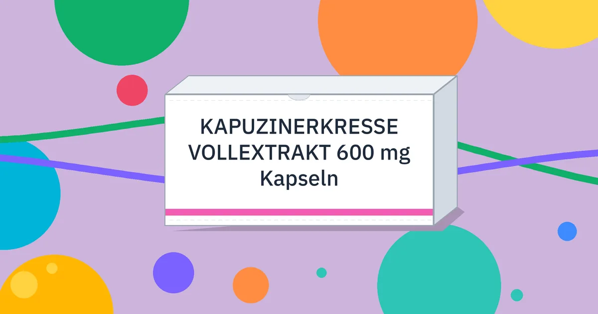Symbolbild: Packung mit der Aufschrift KAPUZINERKRESSE VOLLEXTRAKT 600 mg Kapseln (PZN 11008803) – Verfügbarkeit und Bezug in Apotheken in Frankfurt am Main