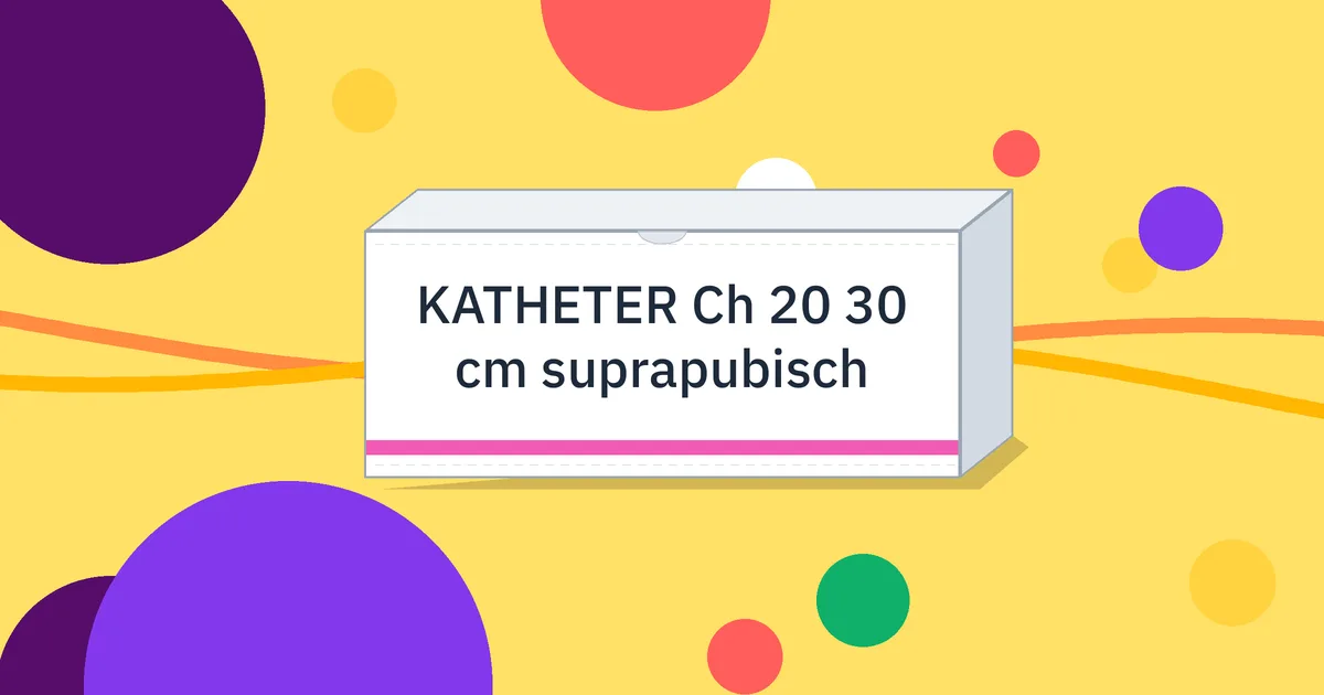 Symbolbild: Packung mit der Aufschrift KATHETER Ch 20 30 cm suprapubisch (PZN 01465089) – Verfügbarkeit und Bezug in Apotheken in Frankfurt am Main