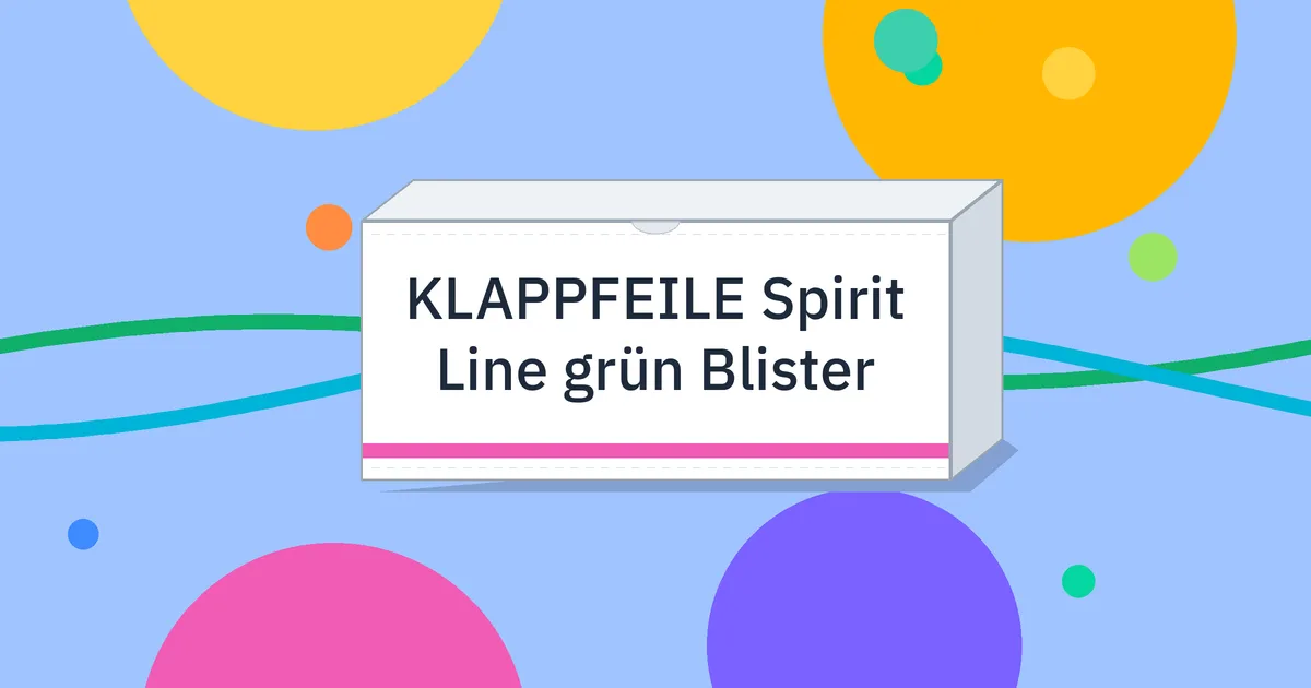 Symbolbild: Packung mit der Aufschrift KLAPPFEILE Spirit Line grün Blister (PZN 01577210) – Verfügbarkeit und Bezug in Apotheken in Frankfurt am Main