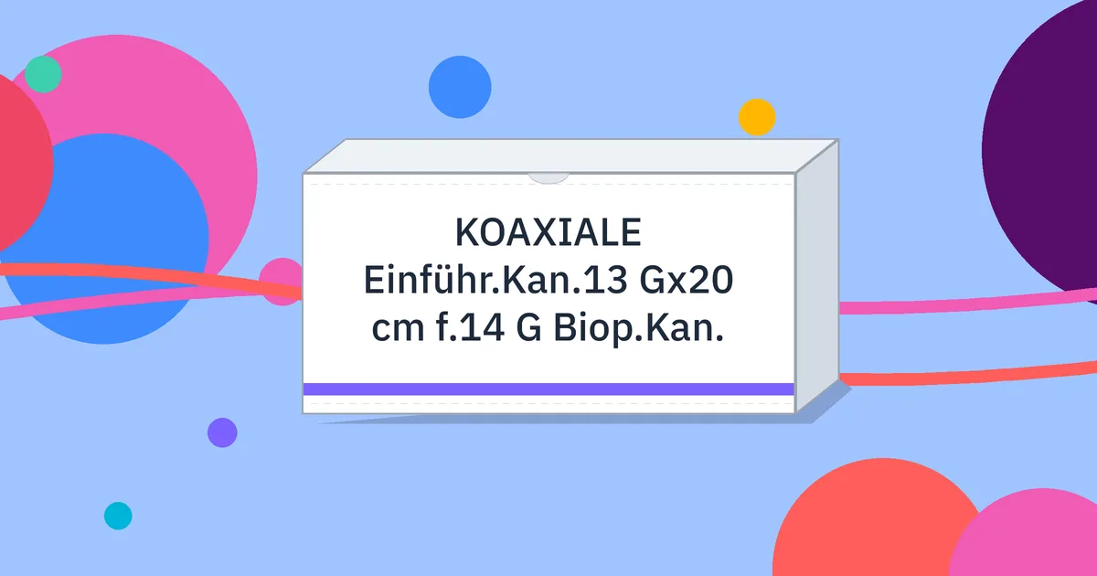 Symbolbild: Packung mit der Aufschrift KOAXIALE Einführ.Kan.13 Gx20 cm f.14 G Biop.Kan. (PZN 06903683) – Verfügbarkeit und Bezug in Apotheken in Frankfurt am Main