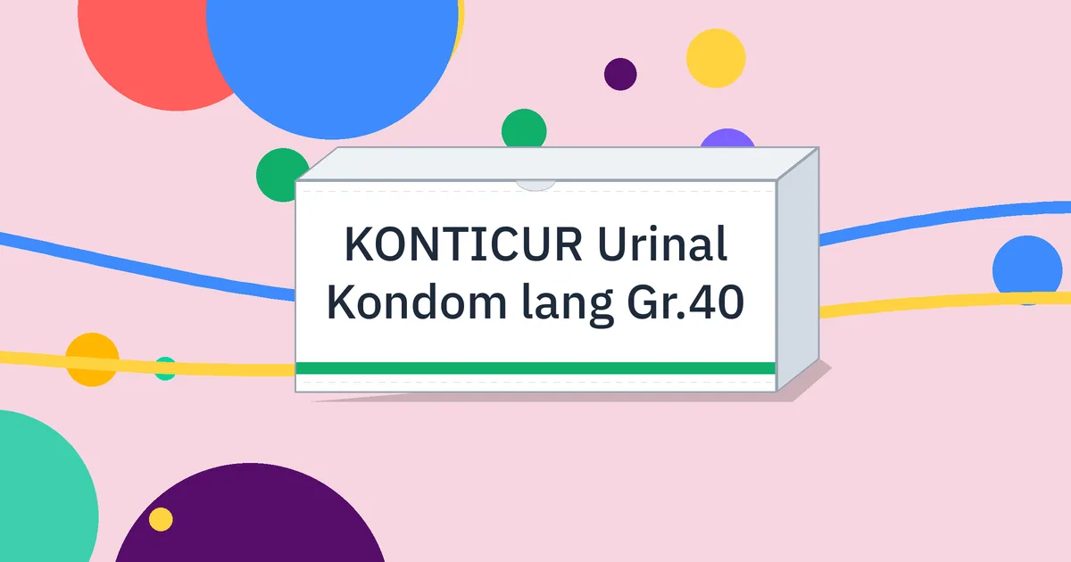 Symbolbild: Packung mit der Aufschrift KONTICUR Urinal Kondom lang Gr.40 (PZN 12659448) – Verfügbarkeit und Bezug in Apotheken in Frankfurt am Main