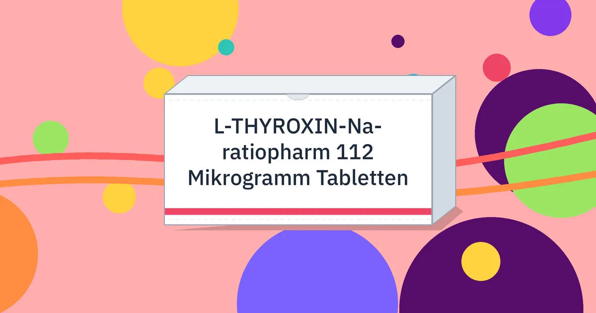 Symbolbild: Packung mit der Aufschrift L-THYROXIN-Na-ratiopharm 112 Mikrogramm Tabletten (PZN 10089828) – Verfügbarkeit und Bezug in Apotheken in Frankfurt am Main