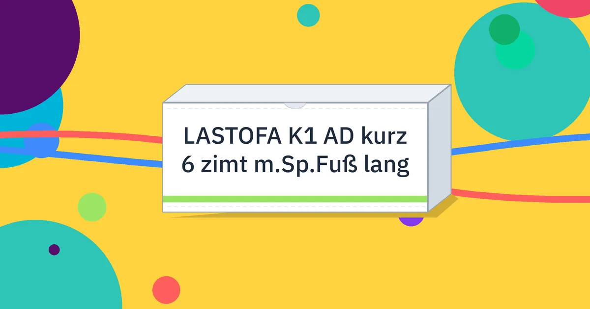 Symbolbild: Packung mit der Aufschrift LASTOFA K1 AD kurz 6 zimt m.Sp.Fuß lang (PZN 13788142) – Verfügbarkeit und Bezug in Apotheken in Frankfurt am Main
