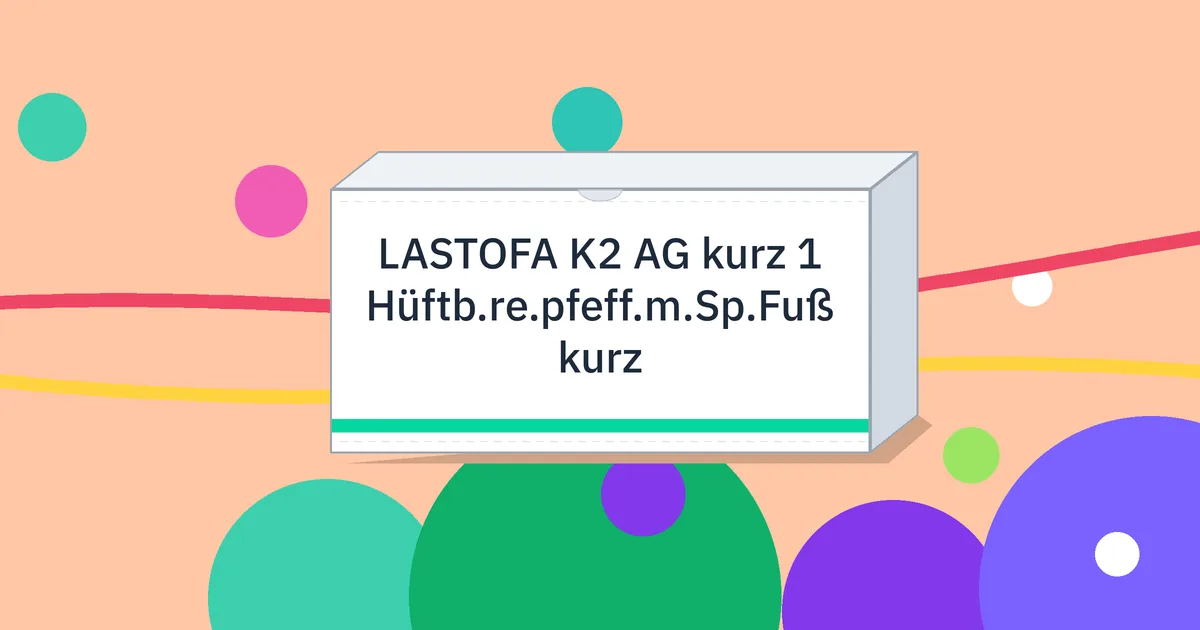 Symbolbild: Packung mit der Aufschrift LASTOFA K2 AG kurz 1 Hüftb.re.pfeff.m.Sp.Fuß kurz (PZN 13810686) – Verfügbarkeit und Bezug in Apotheken in Frankfurt am Main