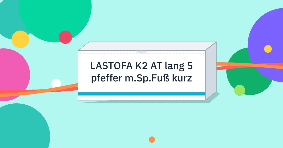 Symbolbild: Packung mit der Aufschrift LASTOFA K2 AT lang 5 pfeffer m.Sp.Fuß kurz (PZN 13809890) – Verfügbarkeit und Bezug in Apotheken in Frankfurt am Main