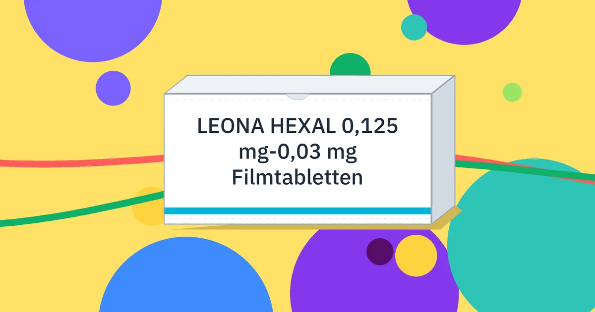 Symbolbild: Packung mit der Aufschrift LEONA HEXAL 0,125 mg-0,03 mg Filmtabletten (PZN 19436214) – Verfügbarkeit und Bezug in Apotheken in Frankfurt am Main