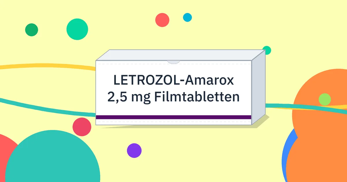 Symbolbild: Packung mit der Aufschrift LETROZOL-Amarox 2,5 mg Filmtabletten (PZN 19781448) – Verfügbarkeit und Bezug in Apotheken in Frankfurt am Main