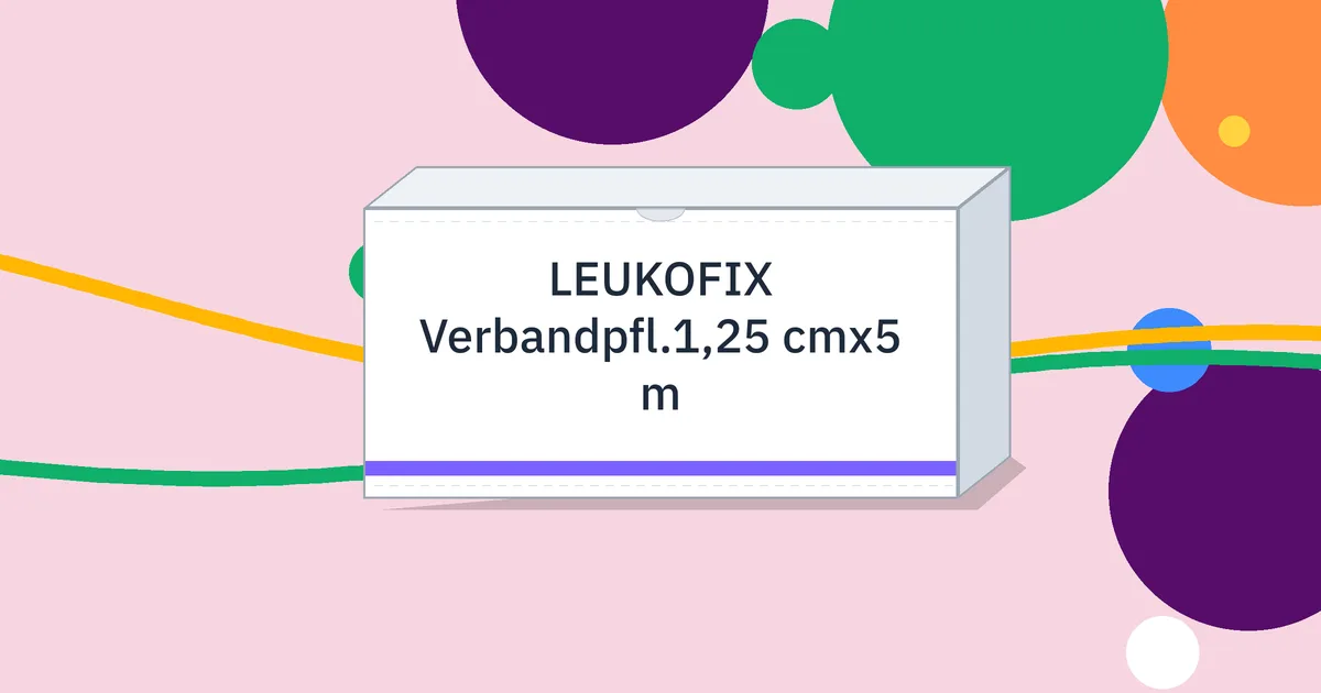Symbolbild: Packung mit der Aufschrift LEUKOFIX Verbandpfl.1,25 cmx5 m (PZN 19815064) – Verfügbarkeit und Bezug in Apotheken in Frankfurt am Main