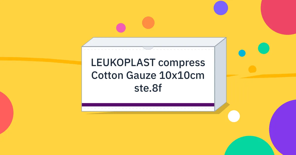 Symbolbild: Packung mit der Aufschrift LEUKOPLAST compress Cotton Gauze 10x10cm ste.8f (PZN 17208532) – Verfügbarkeit und Bezug in Apotheken in Frankfurt am Main