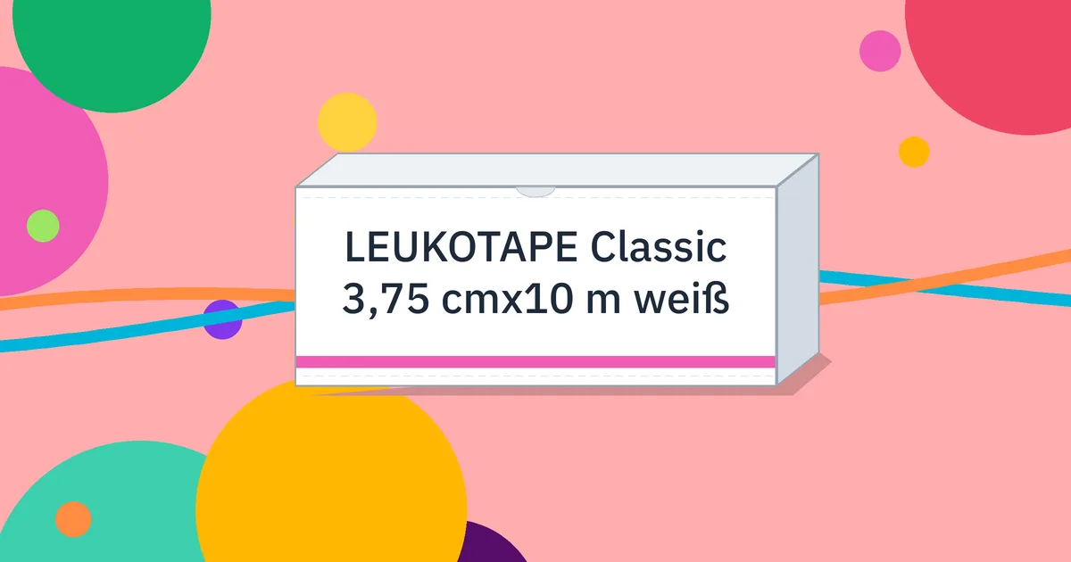 Symbolbild: Packung mit der Aufschrift LEUKOTAPE Classic 3,75 cmx10 m weiß (PZN 17565864) – Verfügbarkeit und Bezug in Apotheken in Frankfurt am Main