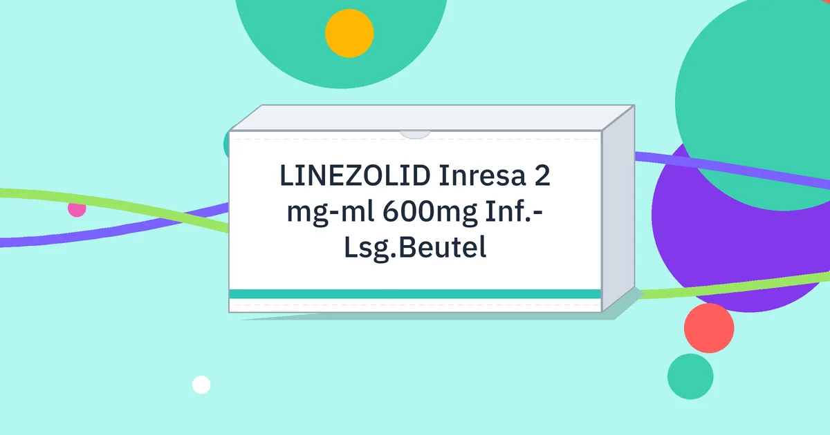 Symbolbild: Packung mit der Aufschrift LINEZOLID Inresa 2 mg-ml 600mg Inf.-Lsg.Beutel (PZN 11188426) – Verfügbarkeit und Bezug in Apotheken in Frankfurt am Main