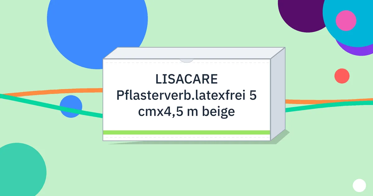 Symbolbild: Packung mit der Aufschrift LISACARE Pflasterverb.latexfrei 5 cmx4,5 m beige (PZN 18324789) – Verfügbarkeit und Bezug in Apotheken in Frankfurt am Main
