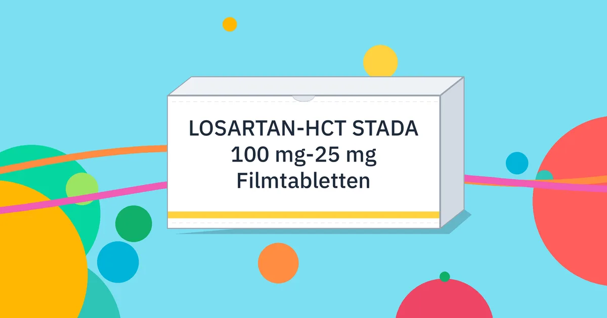 Symbolbild: Packung mit der Aufschrift LOSARTAN-HCT STADA 100 mg-25 mg Filmtabletten (PZN 05861876) – Verfügbarkeit und Bezug in Apotheken in Frankfurt am Main
