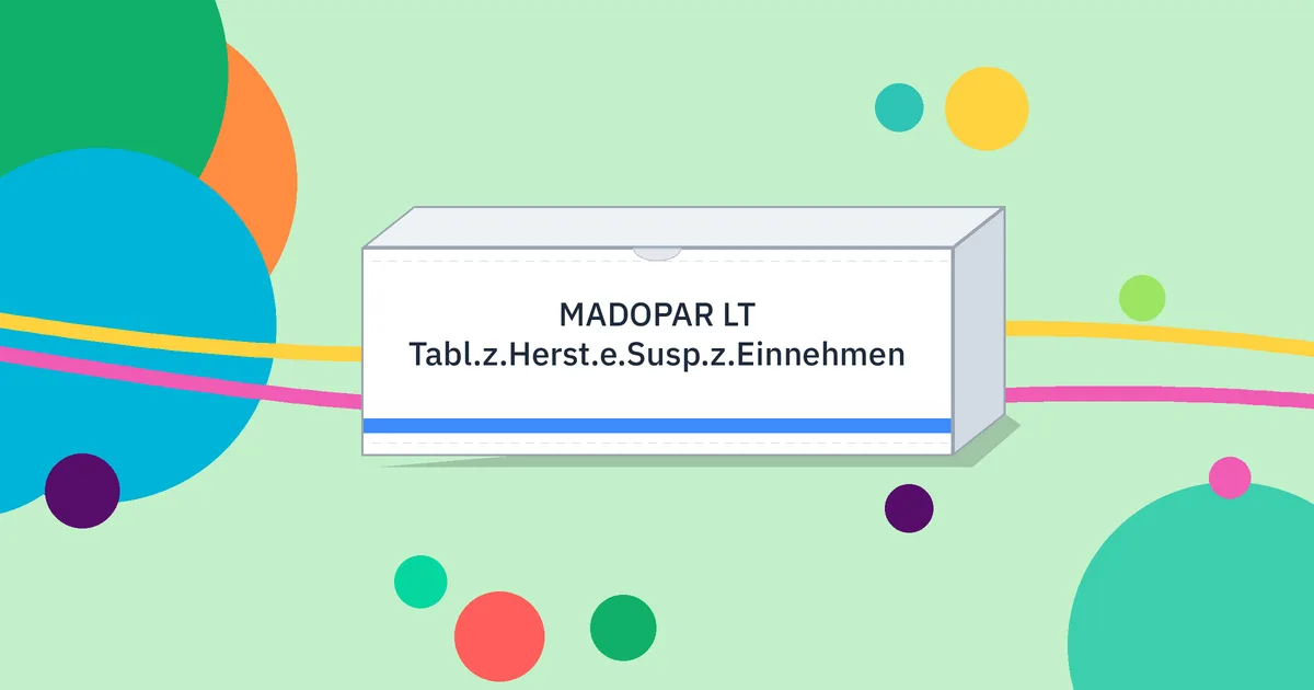 Symbolbild: Packung mit der Aufschrift MADOPAR LT Tabl.z.Herst.e.Susp.z.Einnehmen (PZN 00326569) – Verfügbarkeit und Bezug in Apotheken in Frankfurt am Main