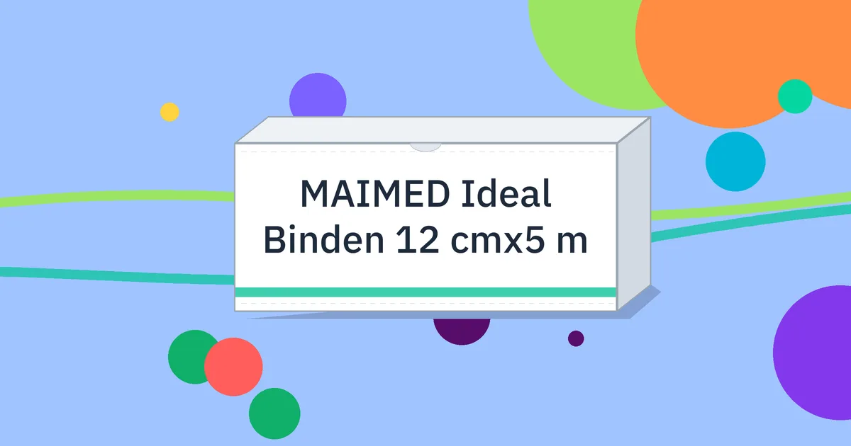Symbolbild: Packung mit der Aufschrift MAIMED Ideal Binden 12 cmx5 m (PZN 08889390) – Verfügbarkeit und Bezug in Apotheken in Frankfurt am Main