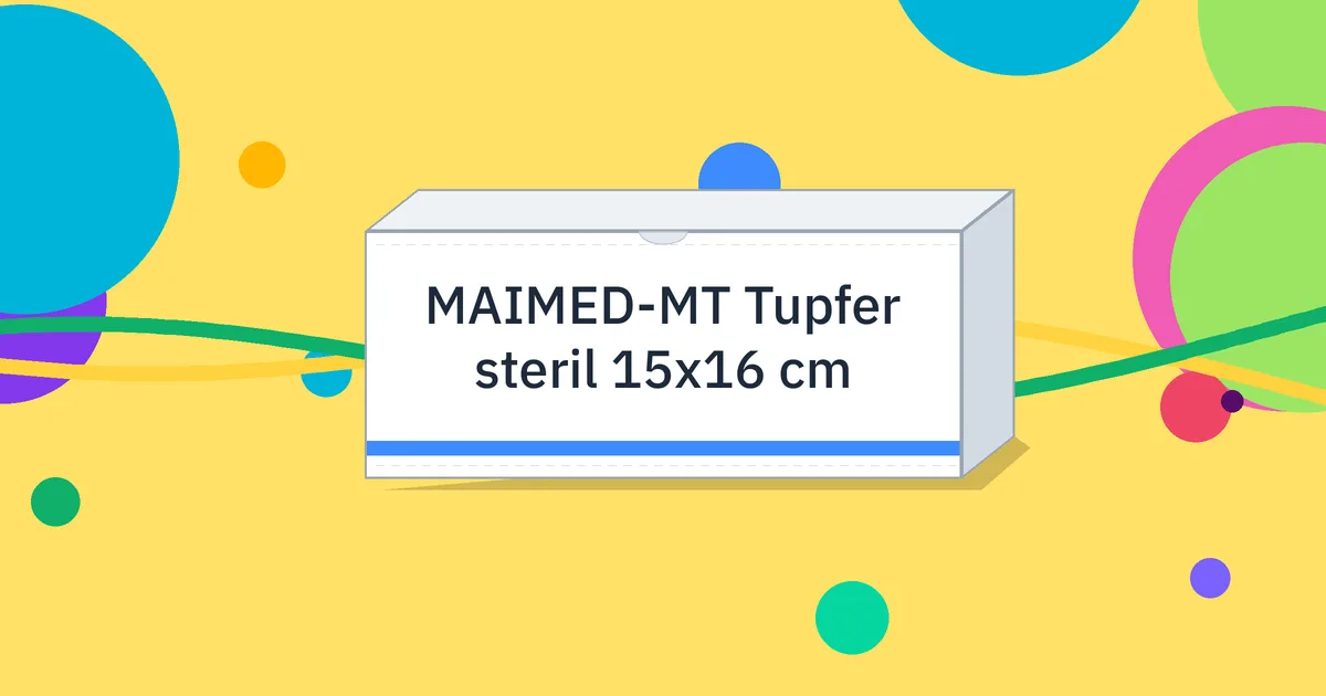 Symbolbild: Packung mit der Aufschrift MAIMED-MT Tupfer steril 15x16 cm (PZN 15297715) – Verfügbarkeit und Bezug in Apotheken in Frankfurt am Main