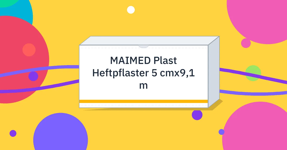 Symbolbild: Packung mit der Aufschrift MAIMED Plast Heftpflaster 5 cmx9,1 m (PZN 18037995) – Verfügbarkeit und Bezug in Apotheken in Frankfurt am Main