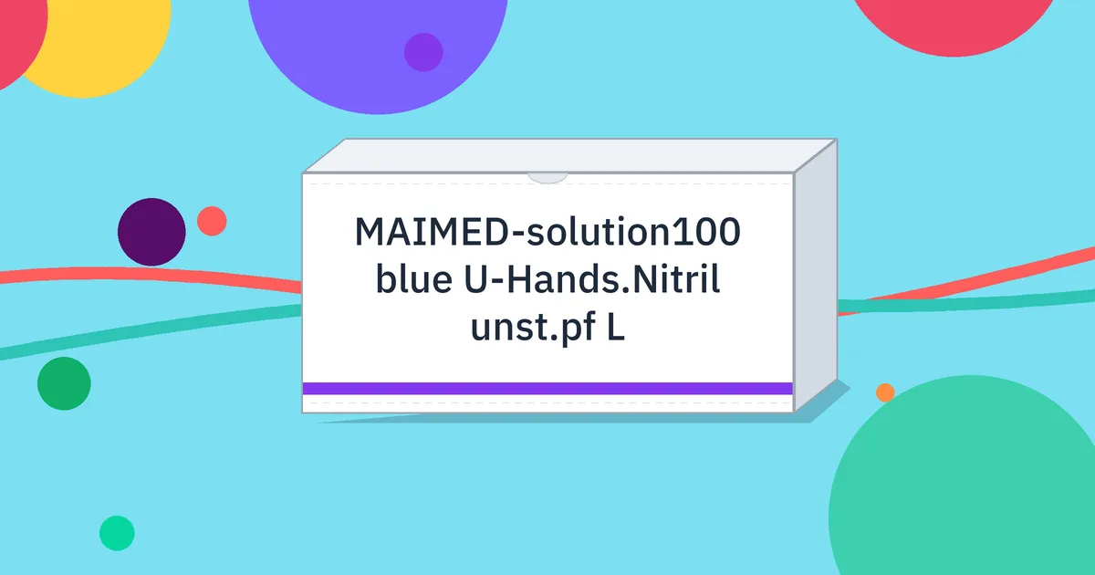 Symbolbild: Packung mit der Aufschrift MAIMED-solution100 blue U-Hands.Nitril unst.pf L (PZN 11863980) – Verfügbarkeit und Bezug in Apotheken in Frankfurt am Main