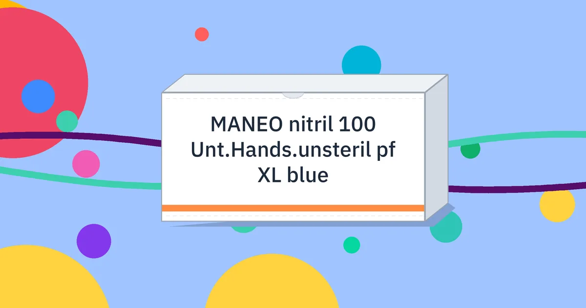Symbolbild: Packung mit der Aufschrift MANEO nitril 100 Unt.Hands.unsteril pf XL blue (PZN 19689866) – Verfügbarkeit und Bezug in Apotheken in Frankfurt am Main