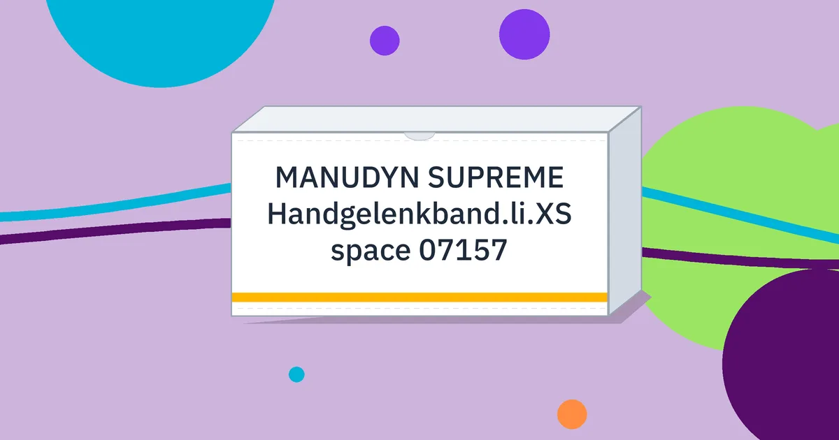 Symbolbild: Packung mit der Aufschrift MANUDYN SUPREME Handgelenkband.li.XS space 07157 (PZN 20095480) – Verfügbarkeit und Bezug in Apotheken in Frankfurt am Main